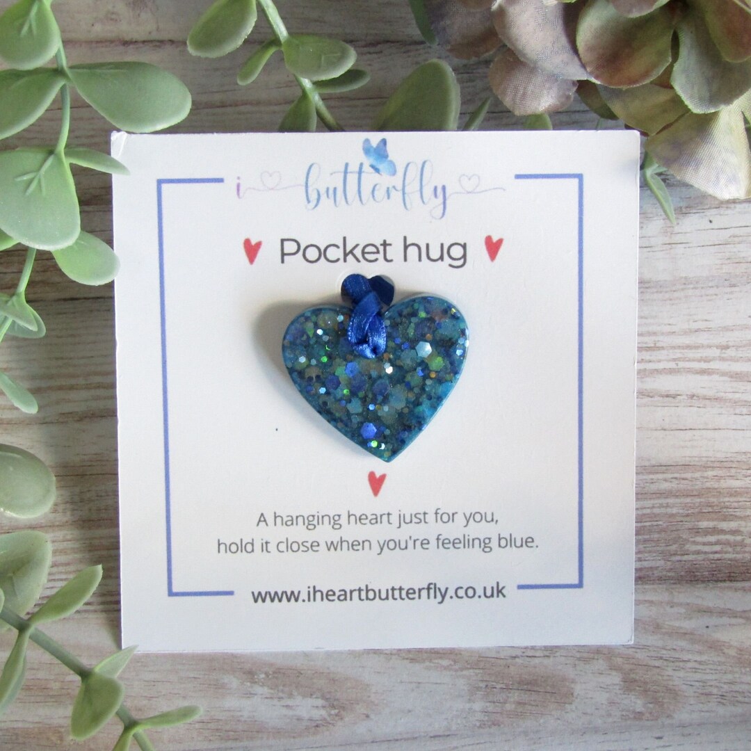 Small Pocket Hug, Sparkly Blue Heart for Best Friend, Mom, Letter Box ...
