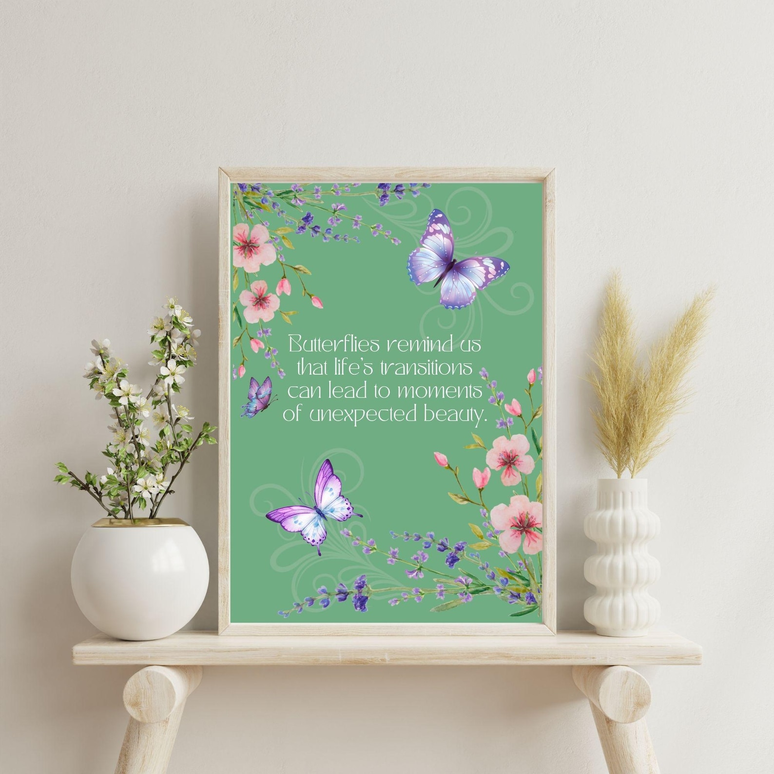 Butterfly Positivity Quote Print: Inspirational Floral Wall Art ...