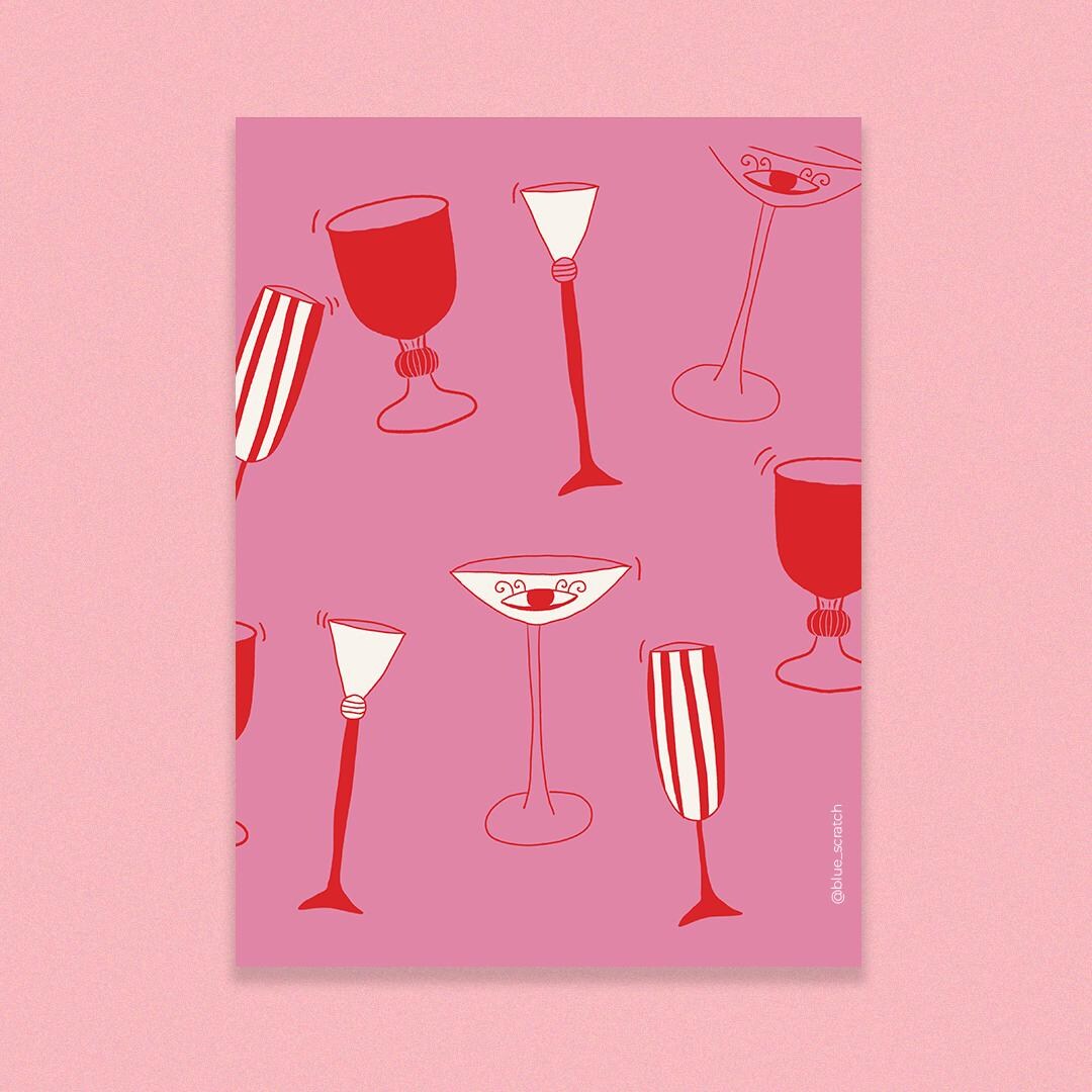 Pink Cocktail Glasses Wall Art Printable, Minimal Wine Poster, Girly ...