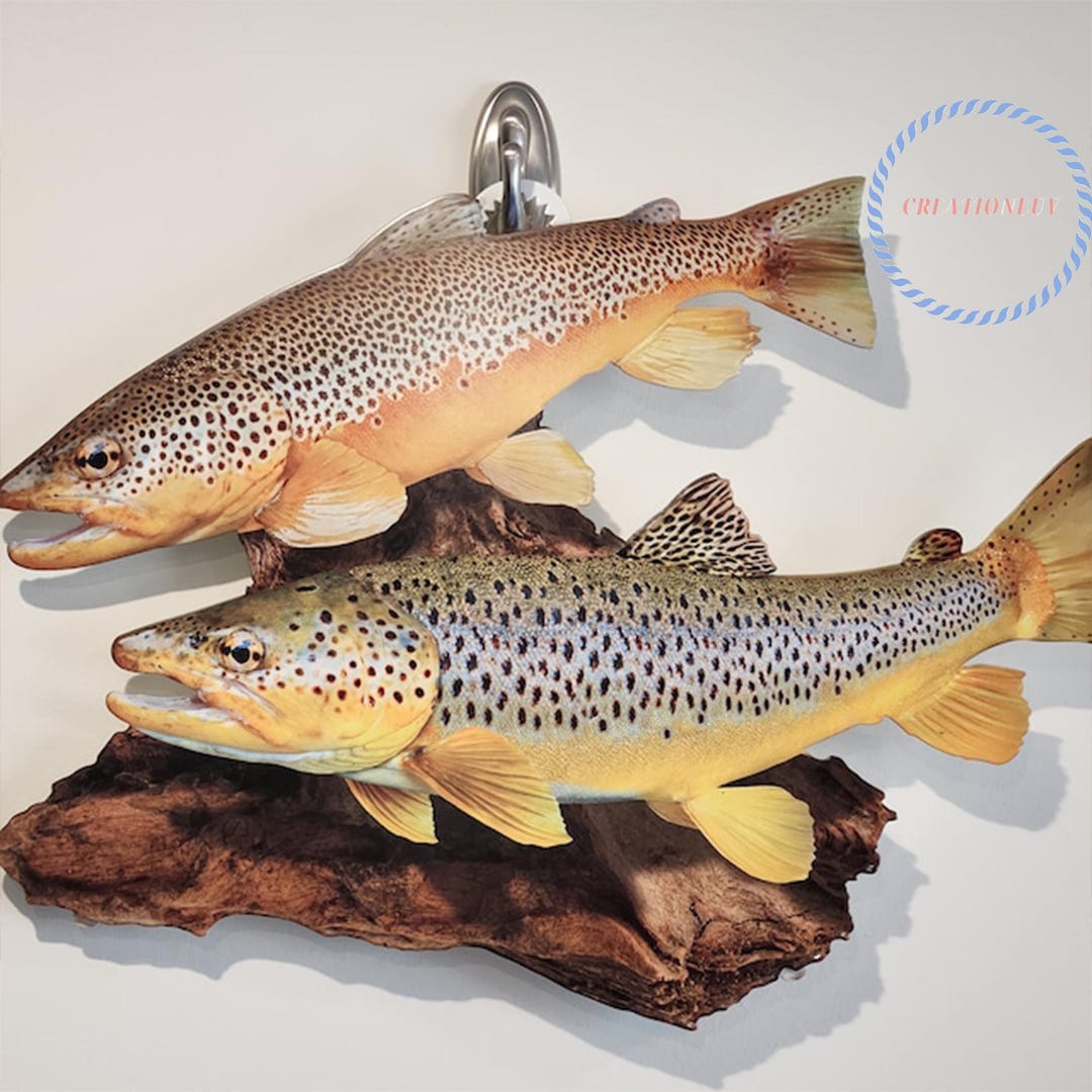Brown Trout Duo 2D Wall Art Replica 21 Inch Flat Metal Realistic Brown ...