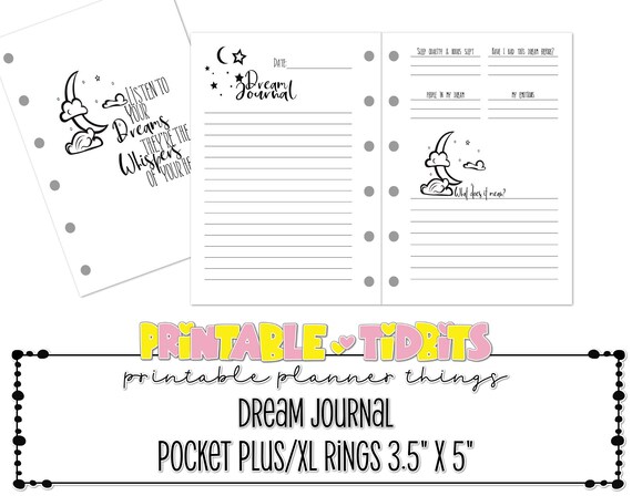 Printable Dream Journal Planner Insert for Pocket Plus Ring | Etsy