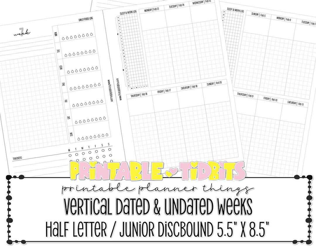 Vertical 2023 Dated & Undated Weekly Insert for Half Letter Ring or Disc Planners Printable ...