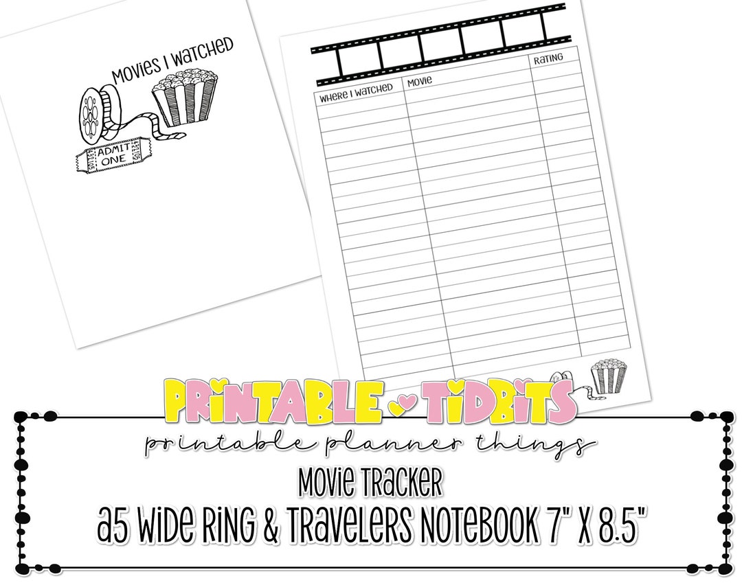 A5 Wide Movie Tracker Planner Insert Printable Planner Insert - Etsy