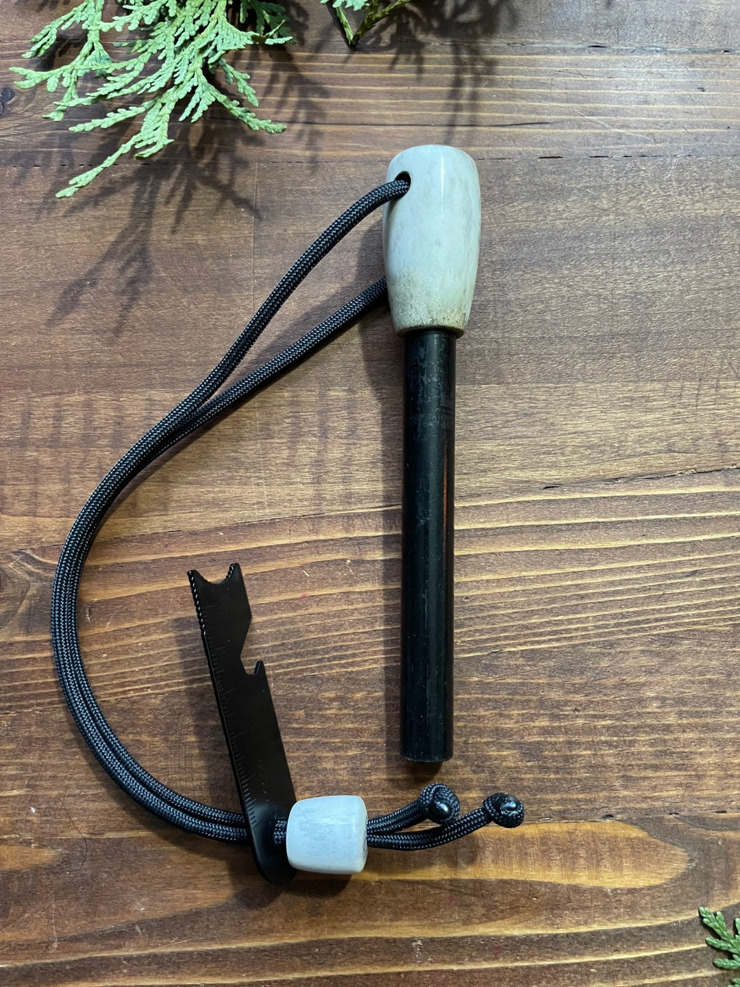 Antler Ferro Rod & Striker on Lanyard With Antler Bead. Ferrocerium Rod ...