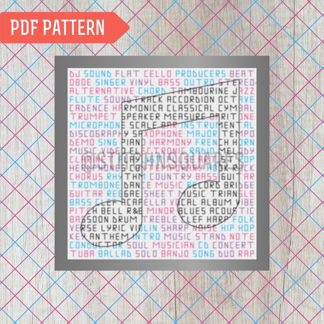 Backstitch Music Calligram Text Art Cross Stitch Pattern PDF Printable ...