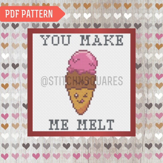 You Make Me Melt Cross Stitch Pattern Valentine's Day PDF | Etsy