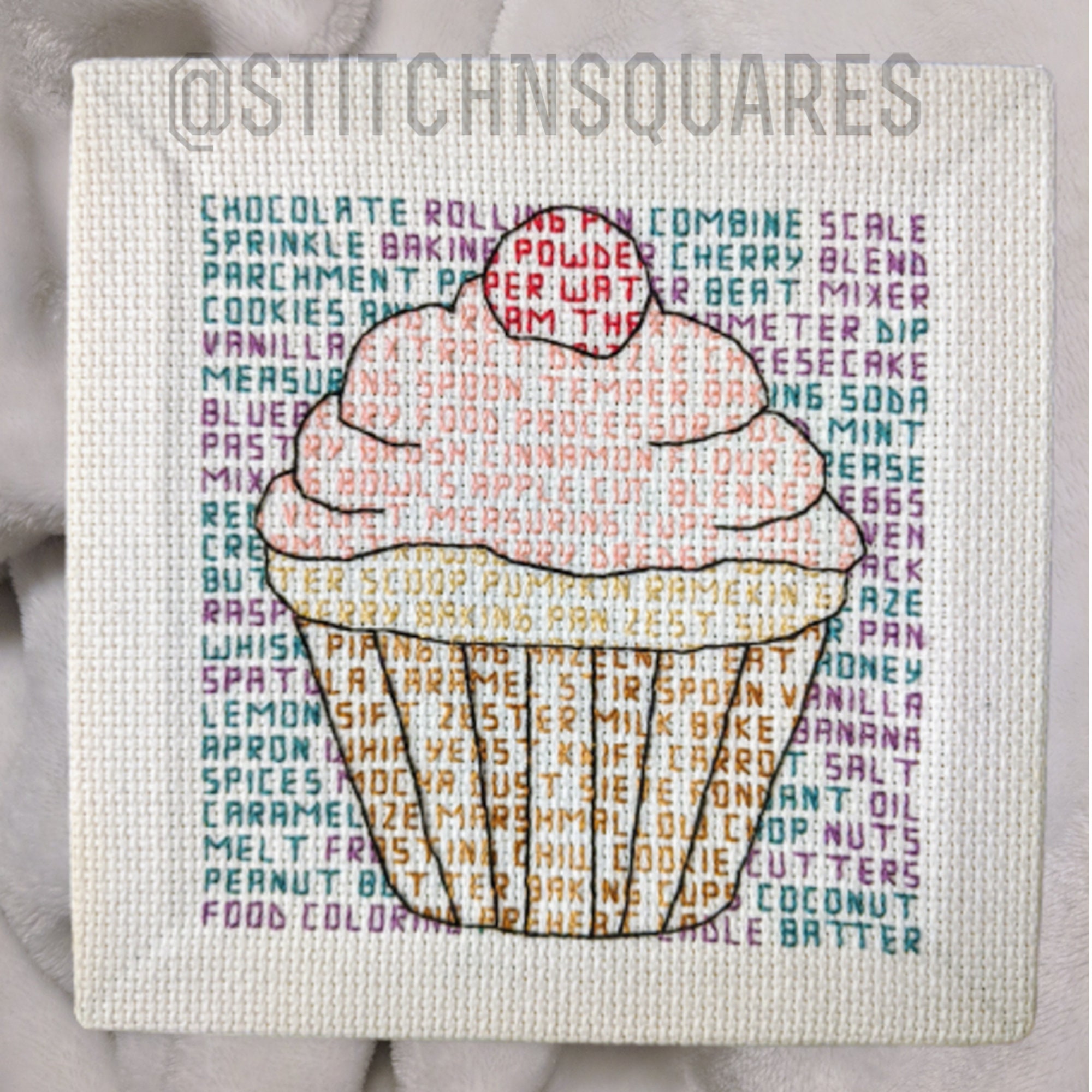 Backstitch Baking Cupcake Calligram Text Art Cross Stitch - Etsy