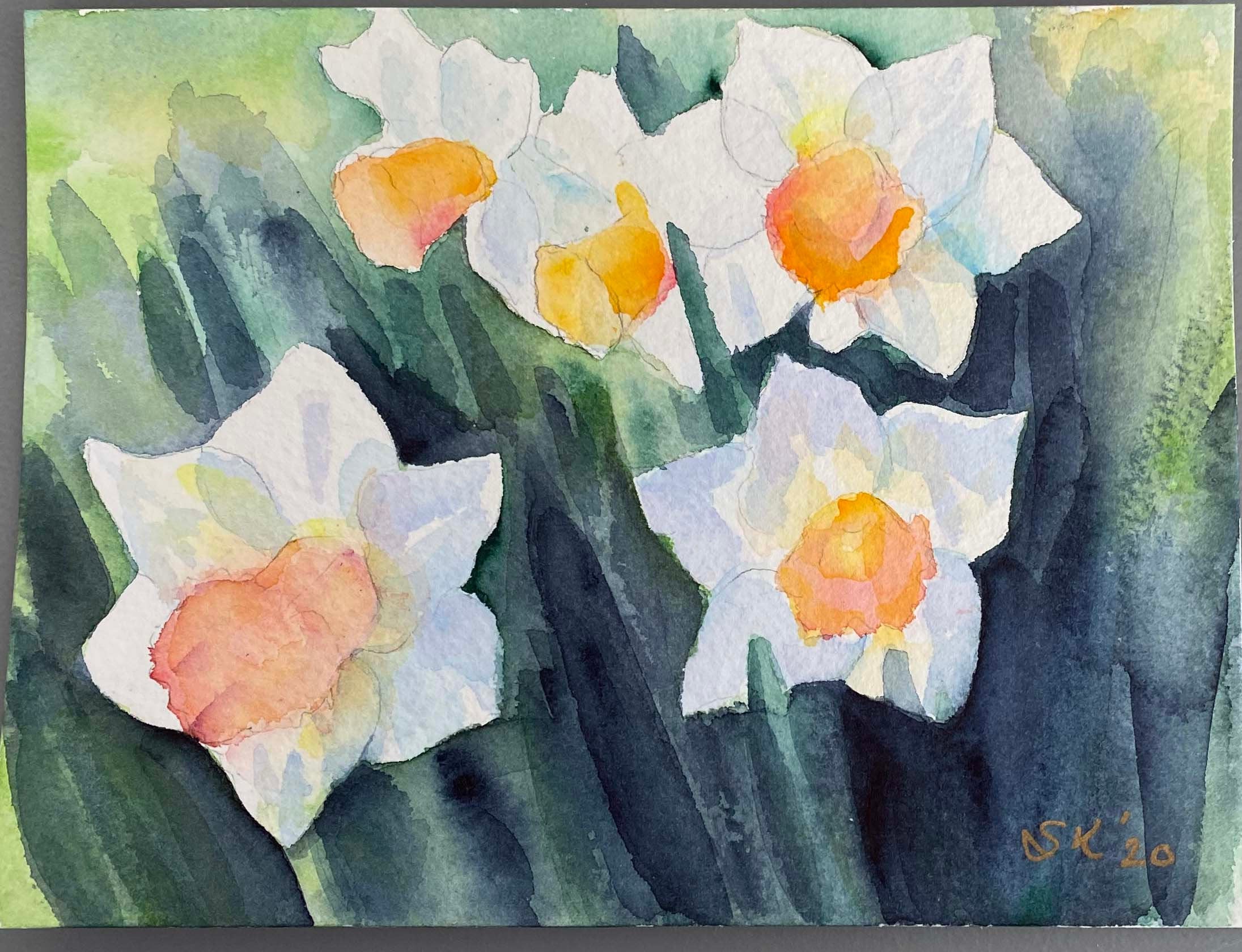 Daffodil Painting, Original Daffodil Watercolor, Spring Flowers, White ...