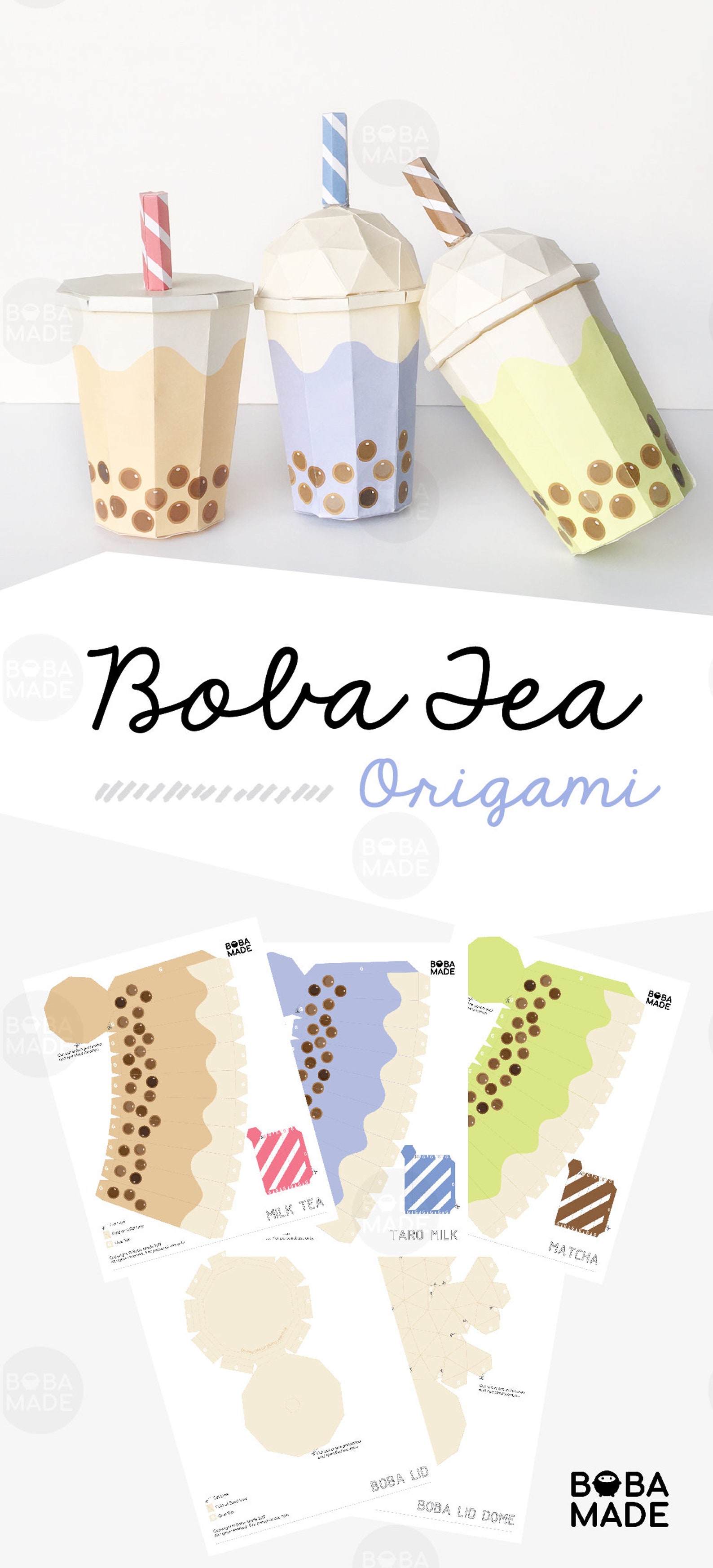 Bubble Tea Origami Boba Tea Printable Template Digital - Etsy