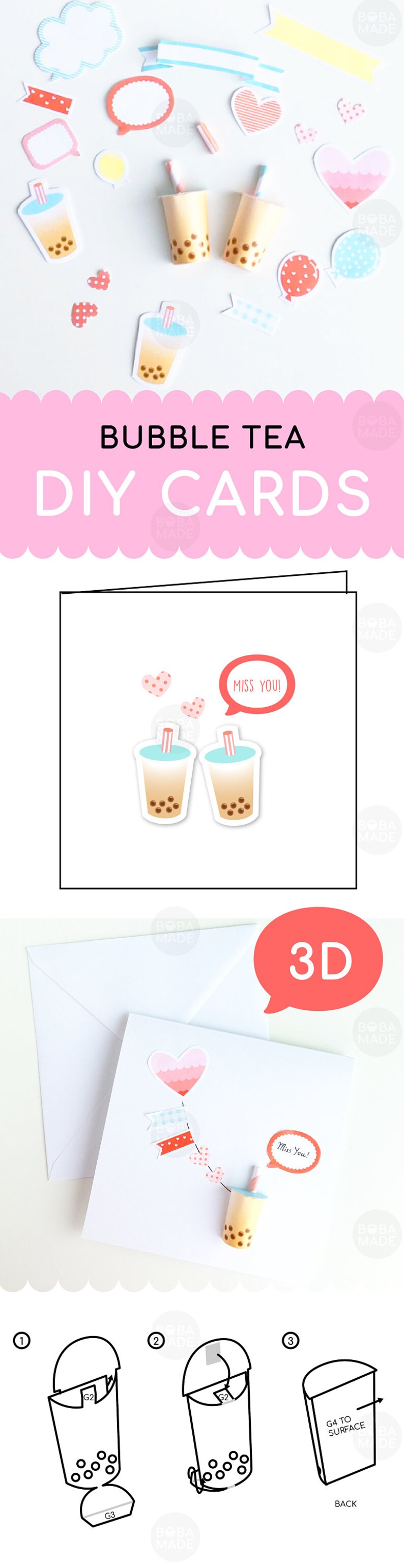 DIY Bubble Tea Card Boba Tea Card DIY Card Set Bubble - Etsy