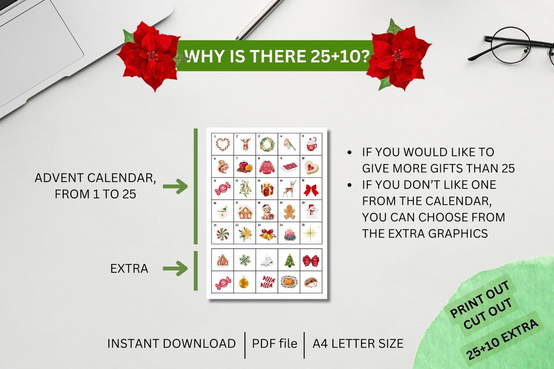 Advent Calendar 25 10 EXTRA Digital and Printable 2023 With - Etsy