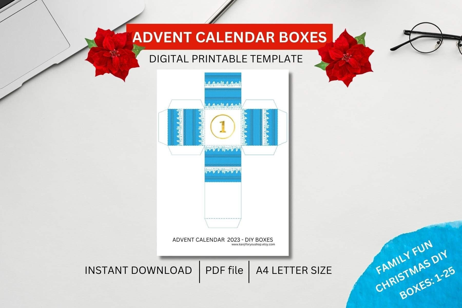 Advent Calendar BOX, Template, DIY, Christmas, Digital Printable ...