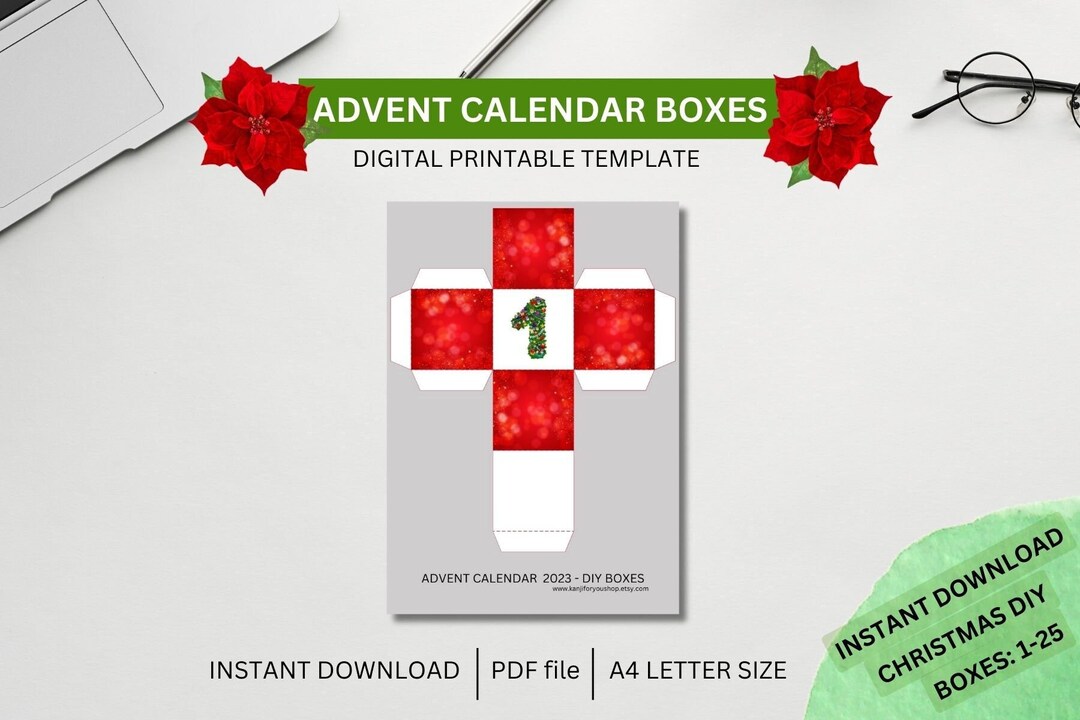 Advent Calendar BOX DIY, Christmas, Digital Printable, Numbers From 1 ...