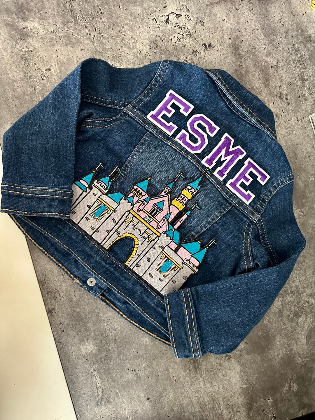 DISNEY Princess Castle Denim Patch Jacket Theme Custom Embellished Baby ...