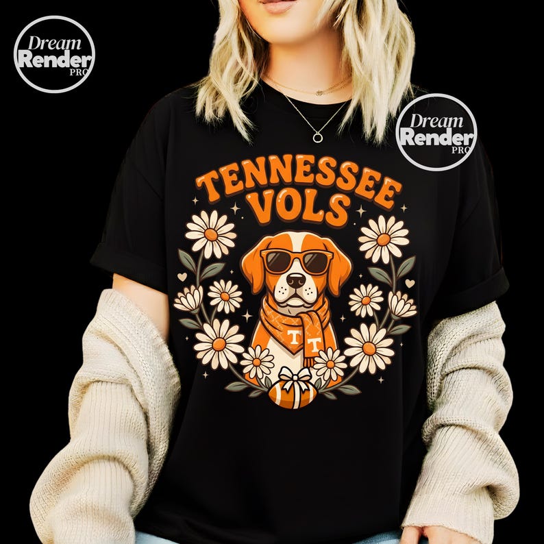 Tennessee Vols Dog PNG With Daisies, Cute Football Puppy Illustration ...