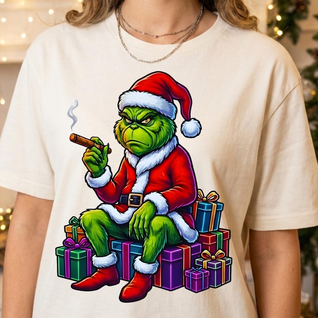 Grumpy Green Christmas Monster PNG, Santa Outfit Smoking Cigar, Funny ...