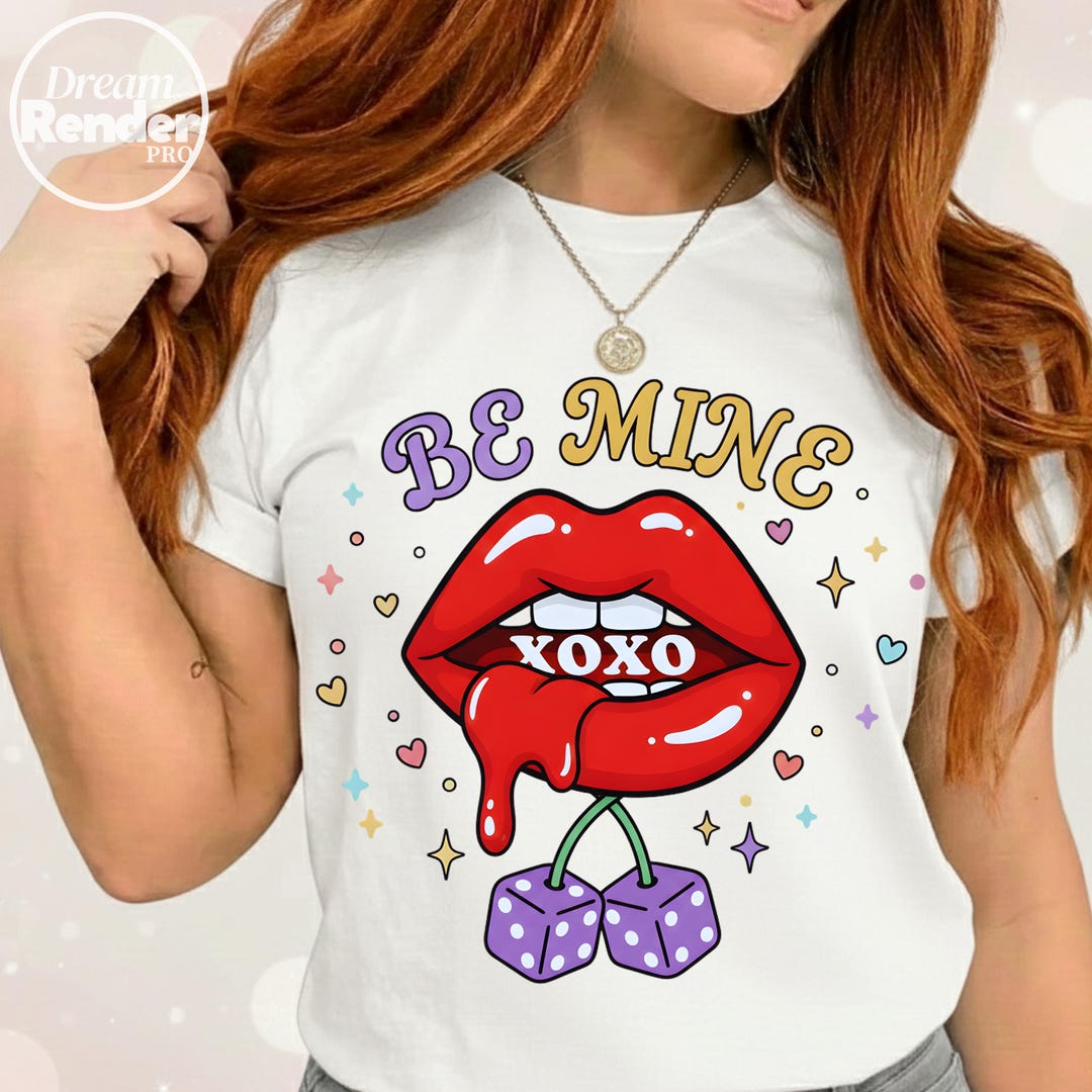 Be Mine Valentines Shirt Design PNG SVG, Glossy Red Lips XOXO Art ...