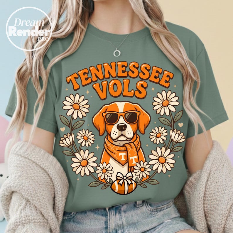 Tennessee Vols Dog PNG With Daisies, Cute Football Puppy Illustration ...