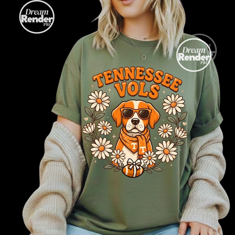 Tennessee Vols Dog PNG With Daisies, Cute Football Puppy Illustration ...