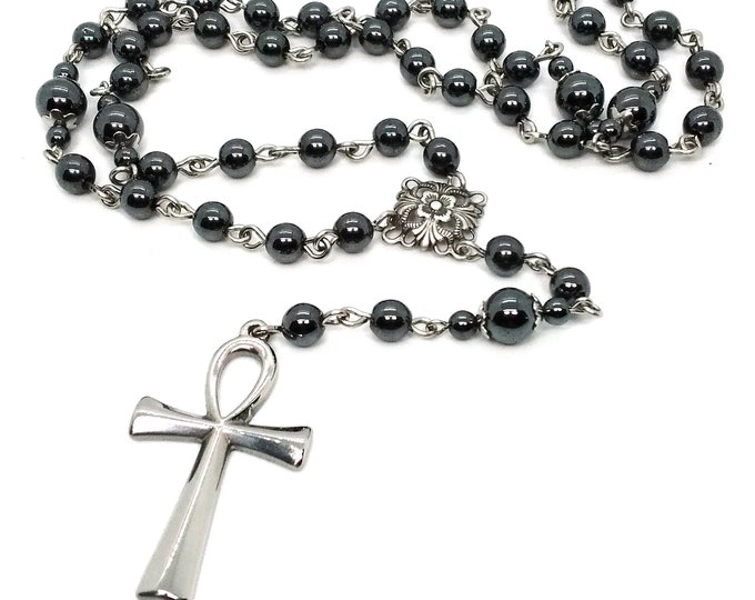 Stainless Steel Ankh Rosary Chain. Silver Toned Trad Goth Rosary. Long ...