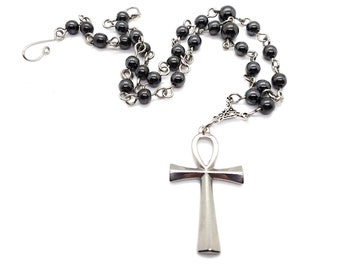 Goth Ankh. Silver Ankh Necklace. Ankh Pendant. Gothic Ankh. Goth Beaded ...