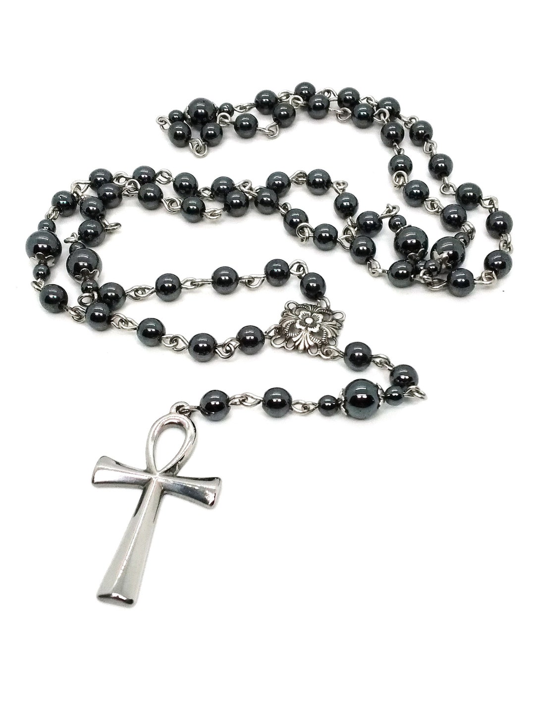 Stainless Steel Ankh Rosary Chain. Silver Toned Trad Goth Rosary. Long ...