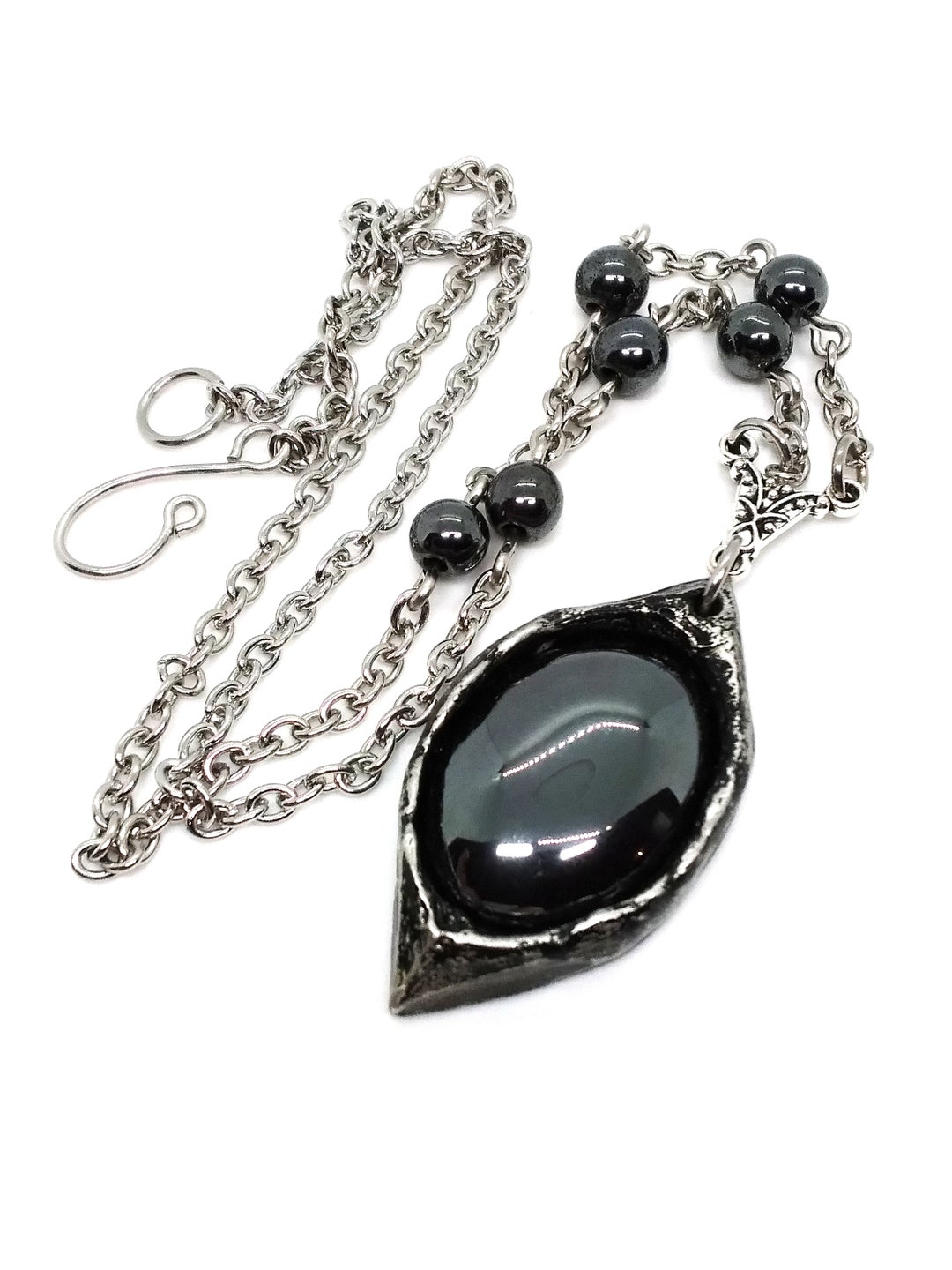 Pewter Gothic Necklace. Hematite Pendant Necklace. Monochrome Jewelry ...
