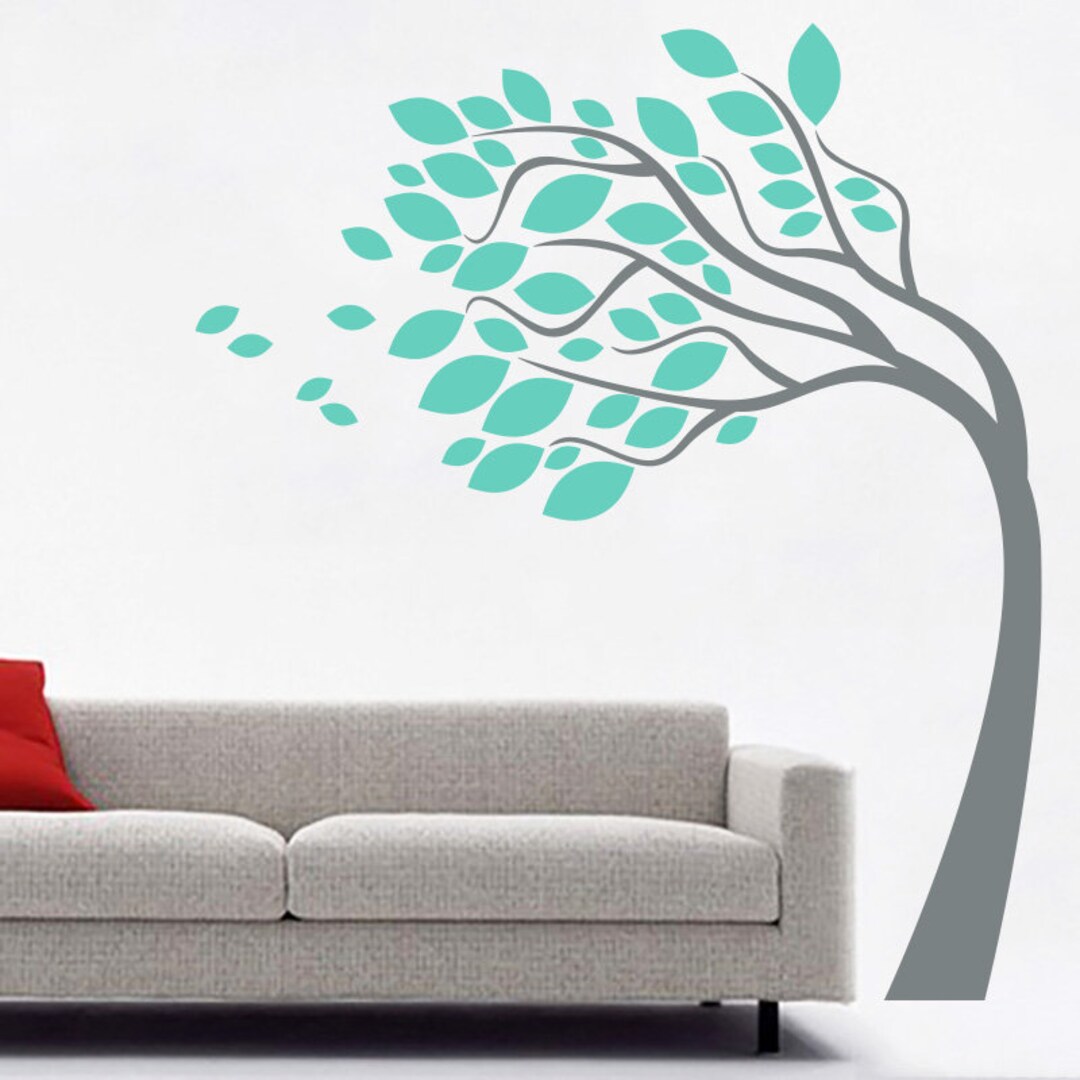 Leaning Tree in the Wind Wall Decal, Removable Wall Decals, Nursery ...