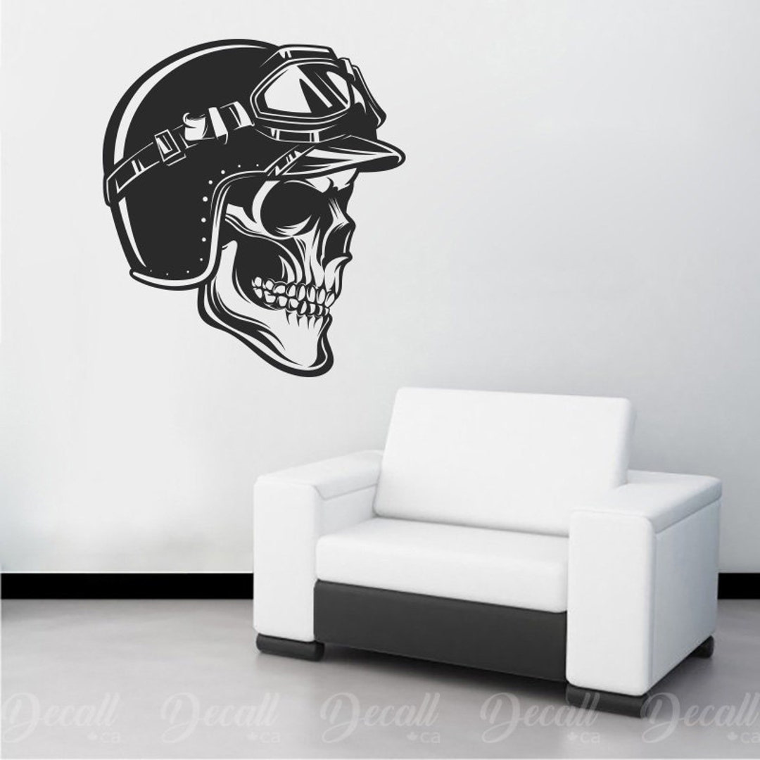 Skull Motorcycles Biker With Helmet Wall Decal - Removable Vinyl Wall ...