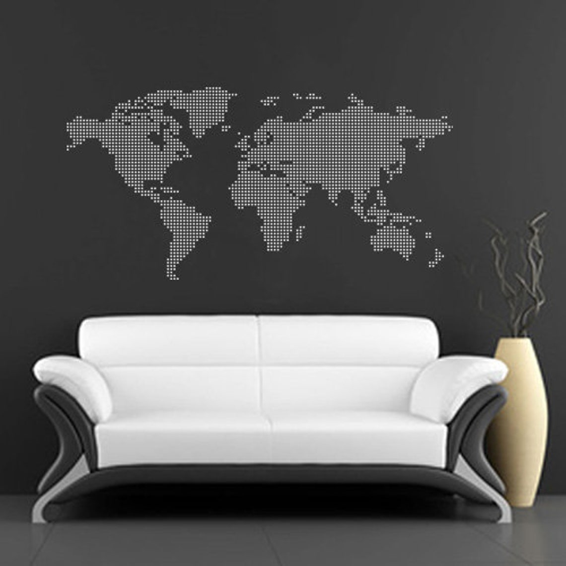 Dotted World Map With Rounds Spots Dots Wall Decal Removable | Etsy