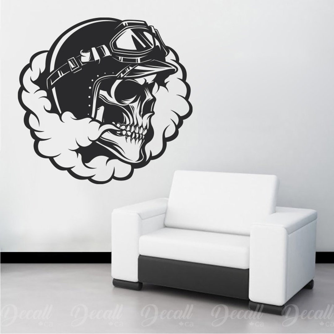 Skull Motorcycles Biker With Helmet and Smoke Wall Decal - Removable ...