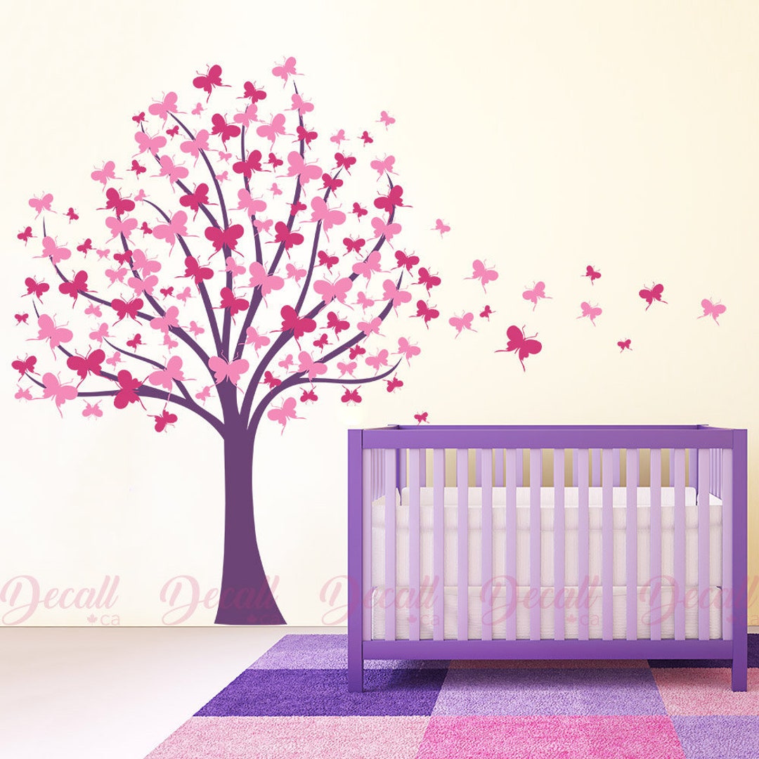 Butterfly Tree With Trailing Butterflies - Tree Wall Decal - Girl Room ...
