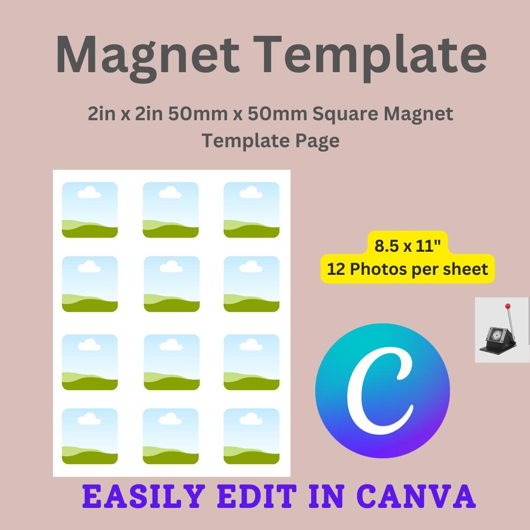 Magnet Template 50mm, 2x2 Magnet Machine, Square Magnet, Editable ...