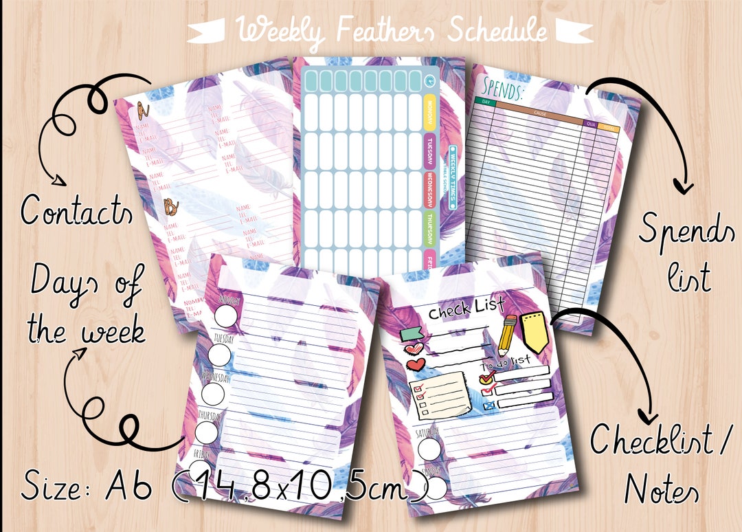 Printable Perpetual Weekly Planner A6-feather-days of Week-schedule ...