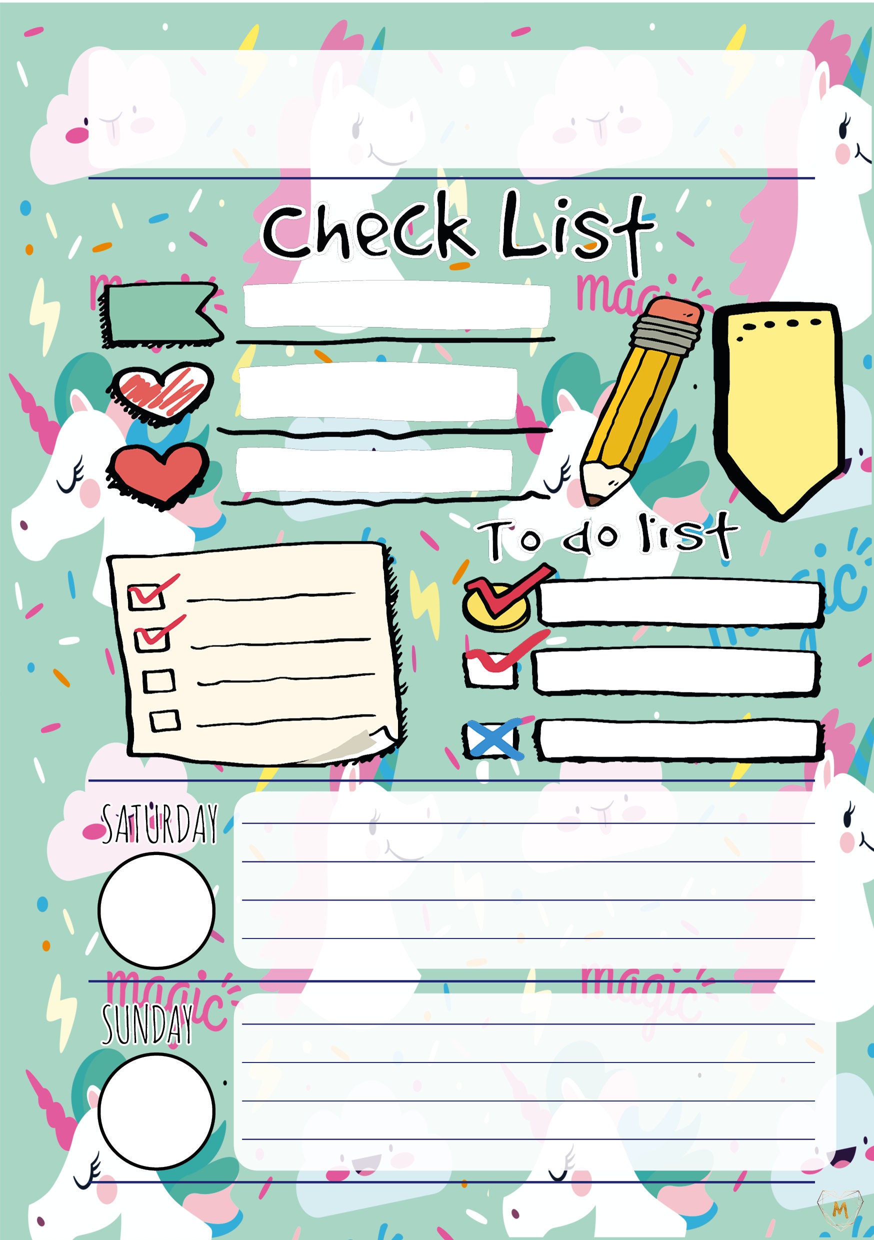 Printable Perpetual Weekly Planner A5-unicorns-days of Week-schedule ...