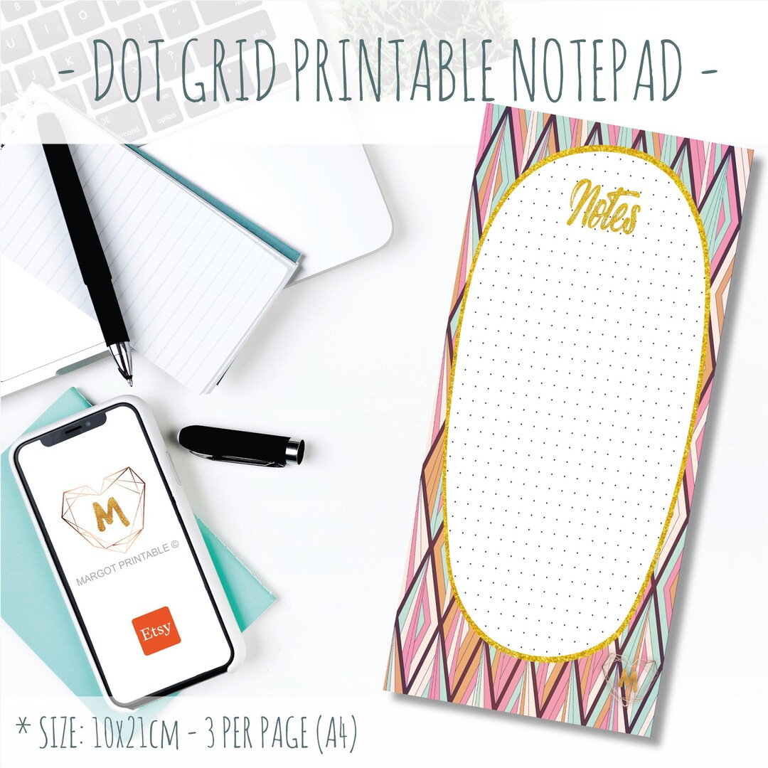 Dot Grid Printable Notepad A4 Geometric Diamond Aqua Rose to Do List ...