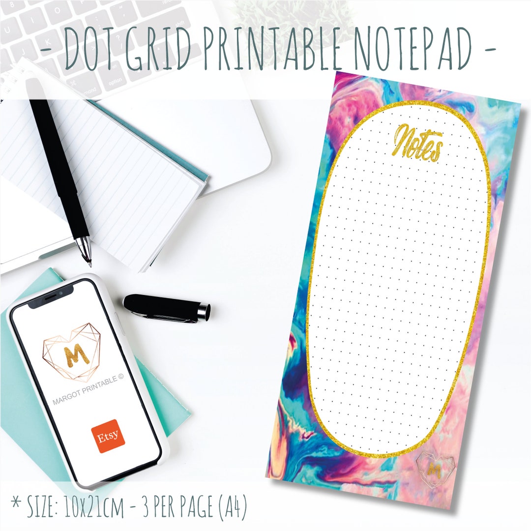 Dot Grid Printable Notepad A4 - Purple and Blue Marble Gold - to Do ...