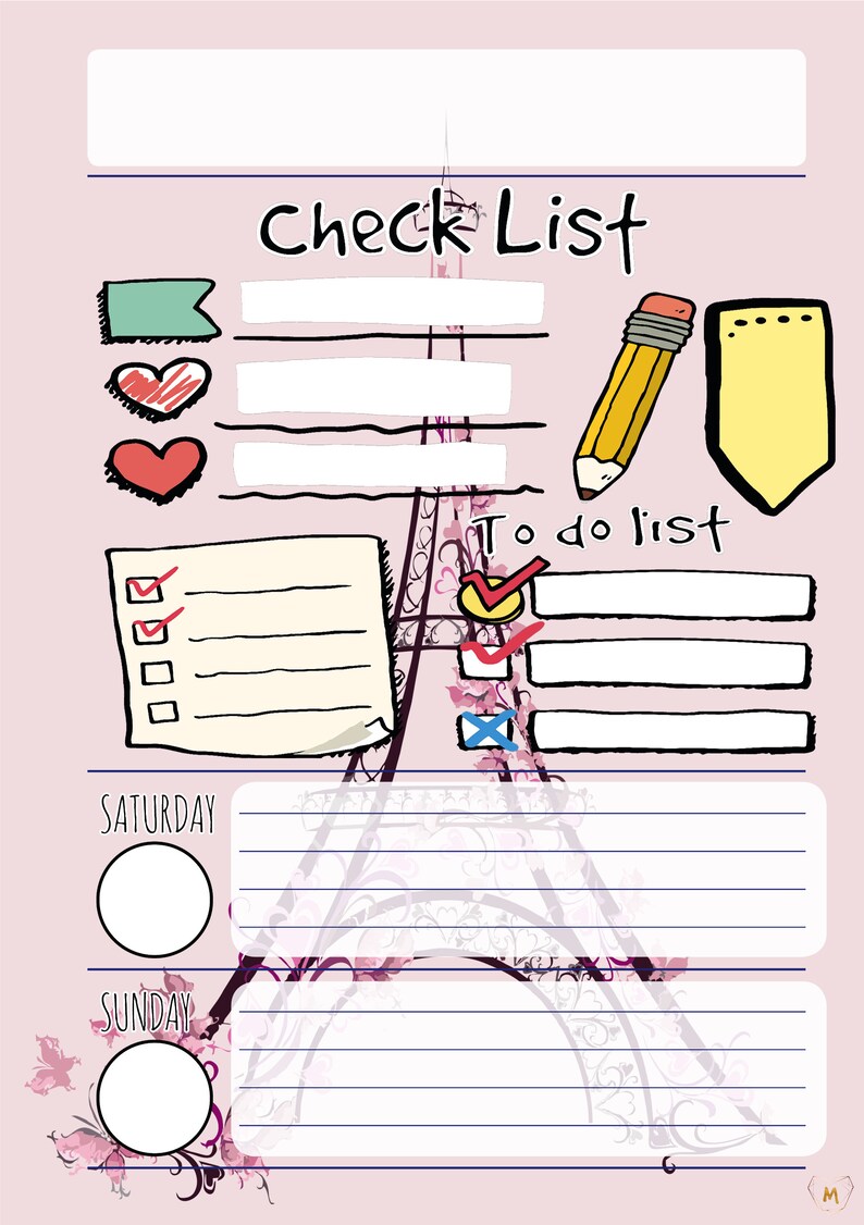 Printable Perpetual Weekly Planner A5-eiffel Tower-days of Week ...