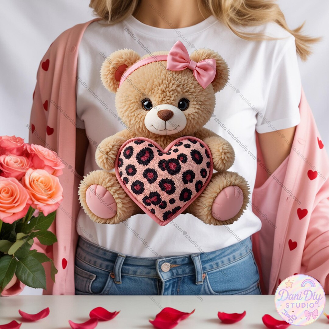 Pink Teddy Bear PNG, Valentine Leopard Teddy Bear, Cute Love Bear Pink ...