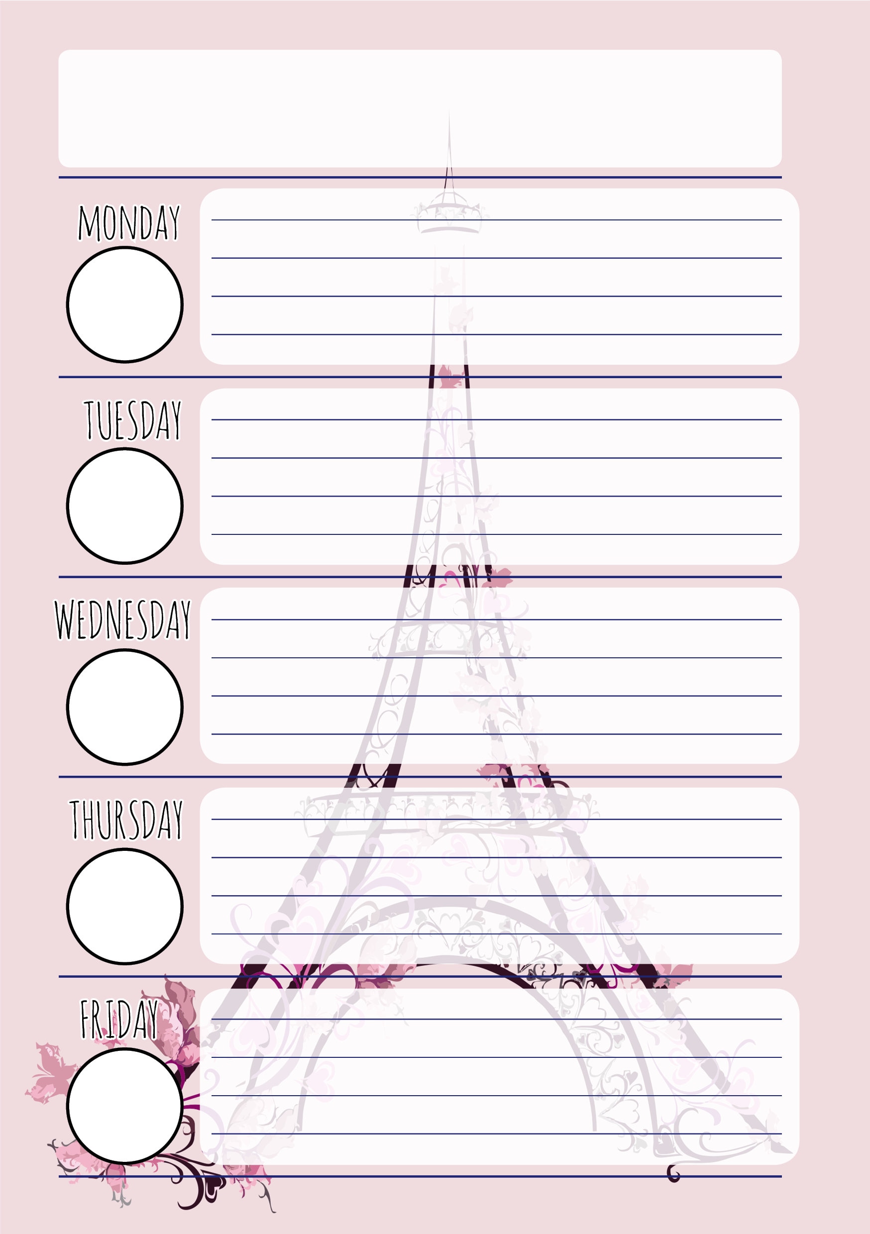 Printable Perpetual Weekly Planner A5-eiffel Tower-days of Week ...