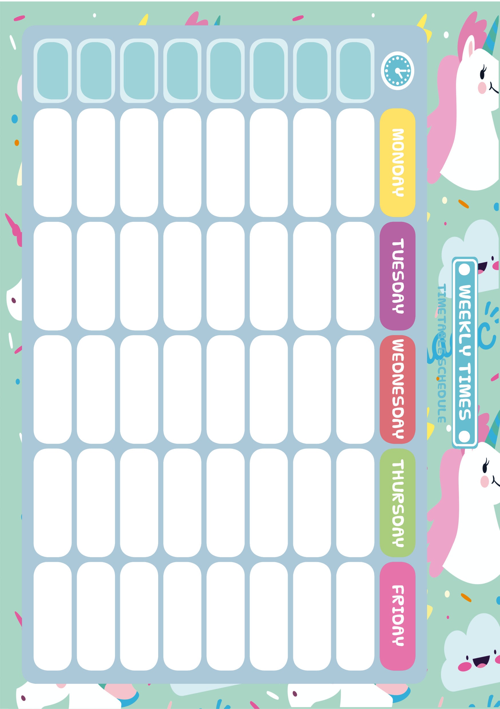 Printable Perpetual Weekly Planner A5-unicorns-days of Week-schedule ...