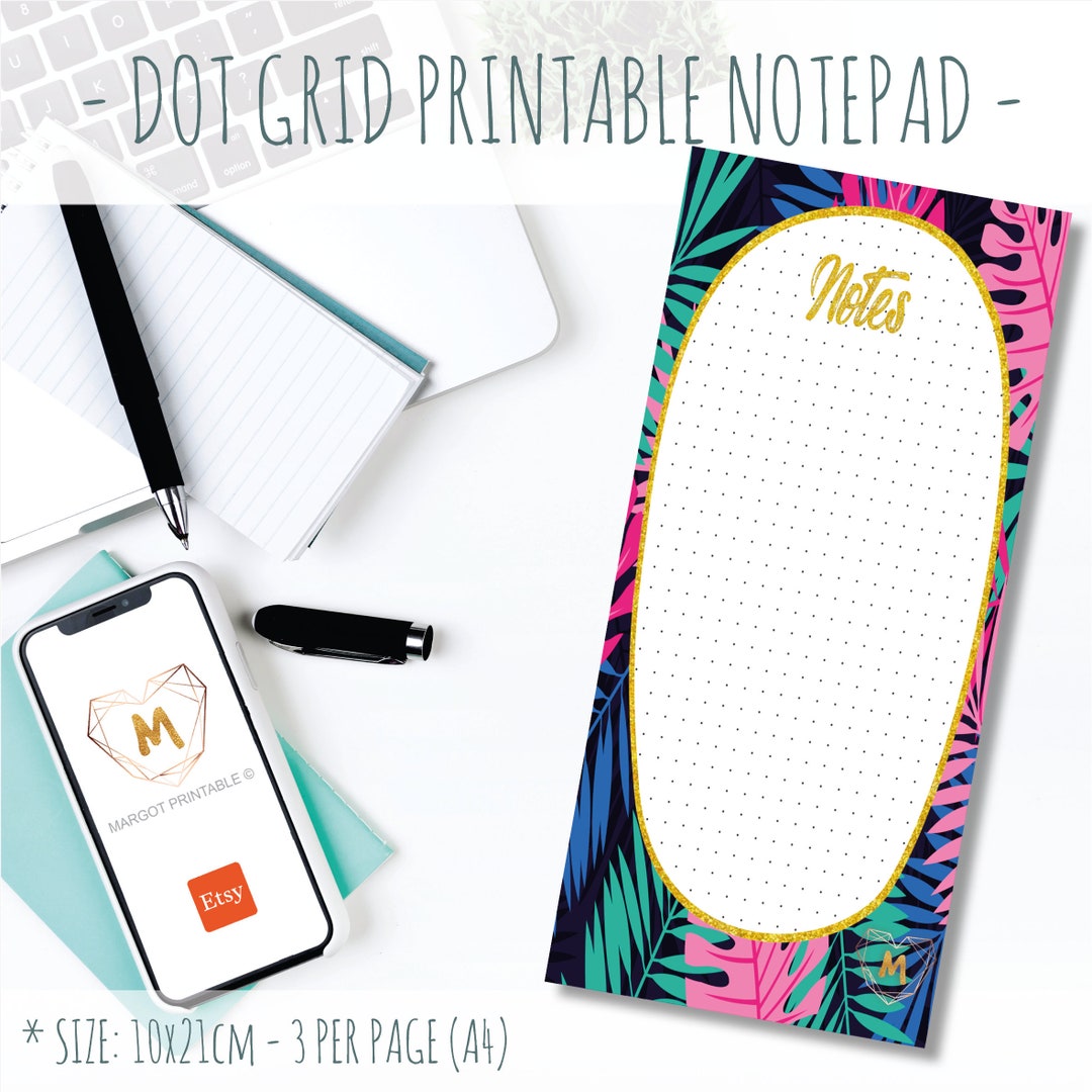 Dot Grid Printable Notepad A4 Plants Neon Black to Do List Writing ...