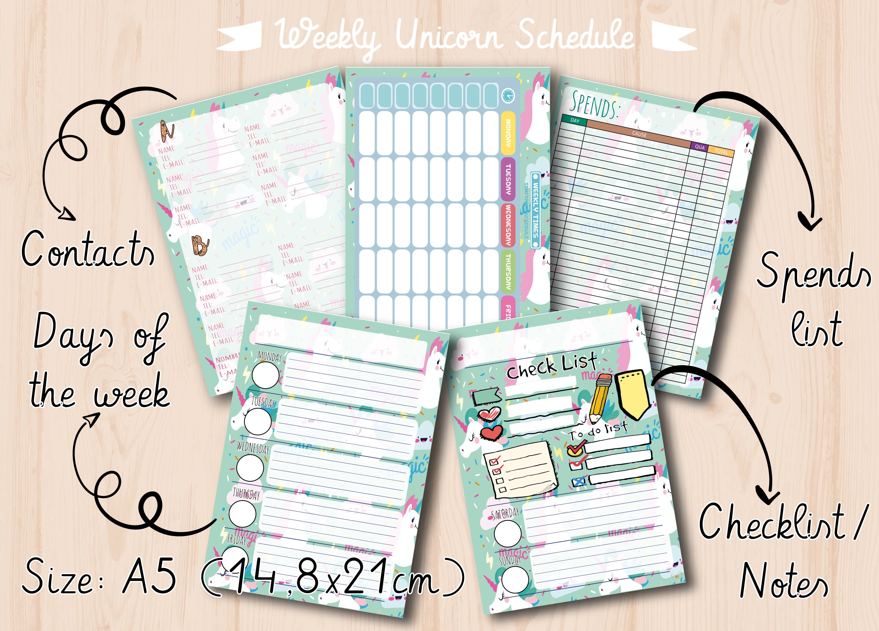 Printable Perpetual Weekly Planner A5-unicorns-days of Week-schedule ...