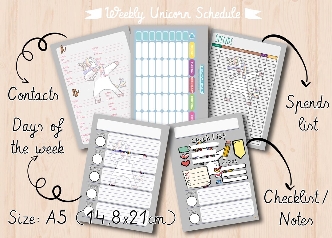 Printable Perpetual Weekly Planner A5-unicorn Dab-days of Week-schedule ...