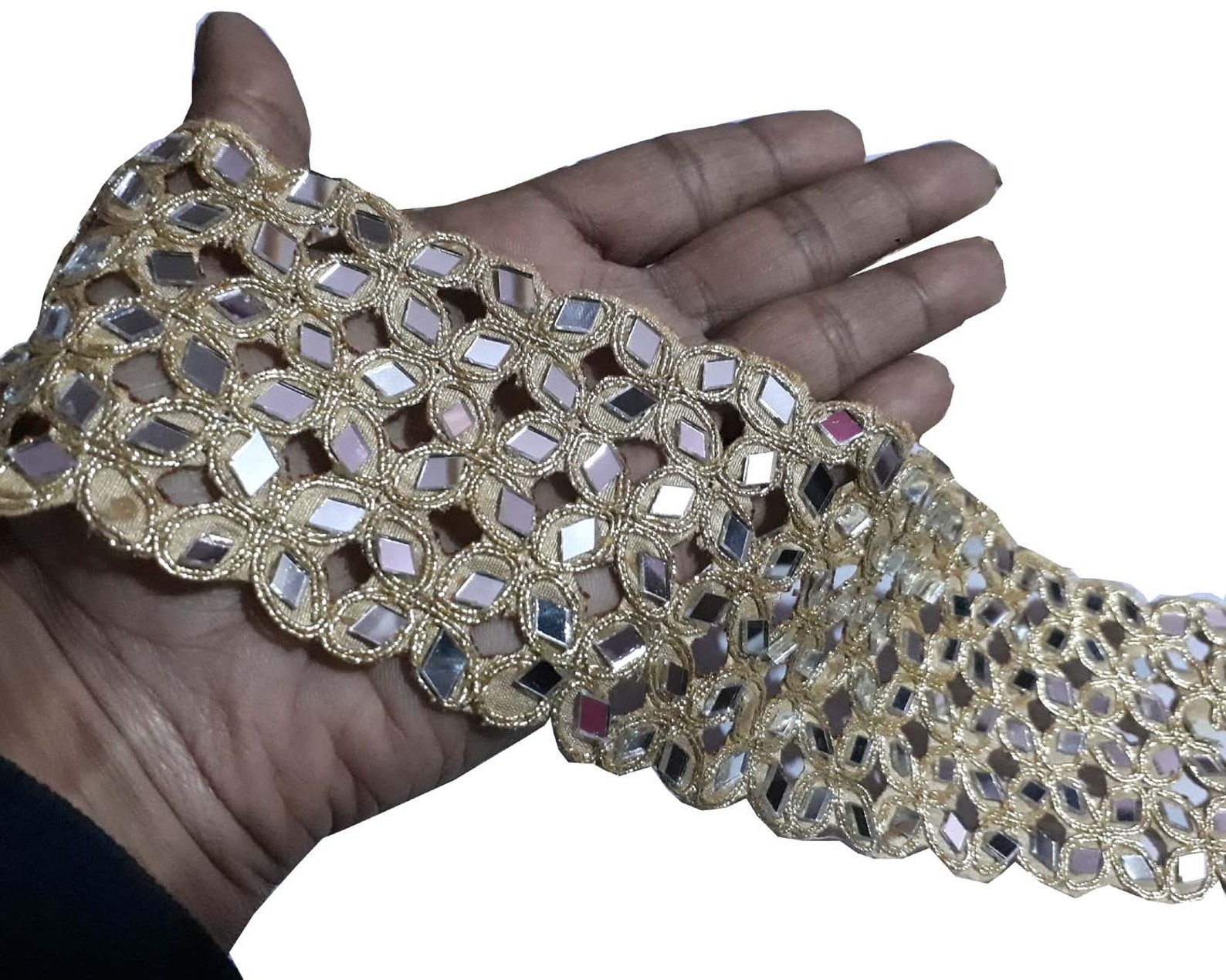 9 Yard Lace Golden Mirror Work Decorative Trim Fringe Applique - Etsy