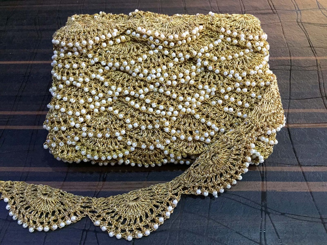 9 Yard Dupatta Golden Motif Stone Work Laceglass Beadsstone - Etsy