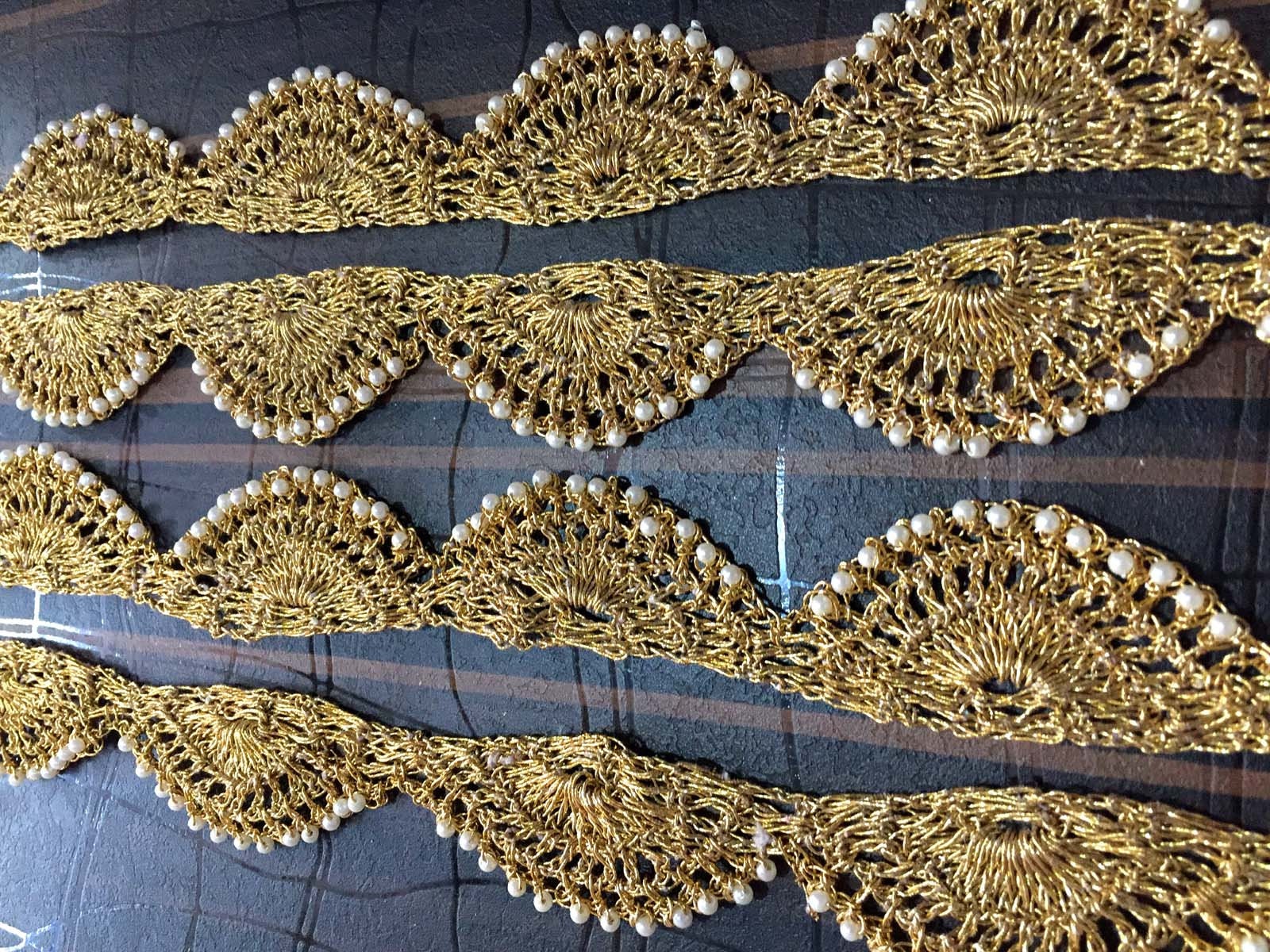 9 Yard Dupatta Golden Motif Stone Work Laceglass Beadsstone - Etsy