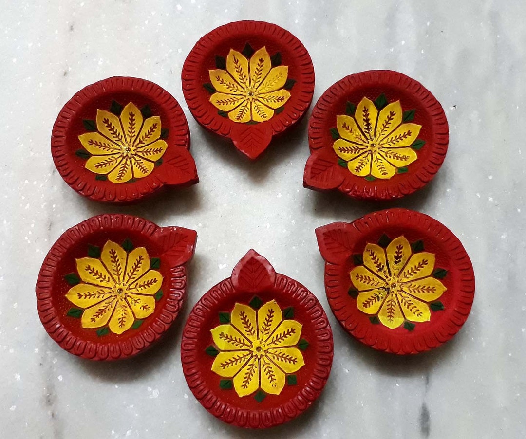 6 Set Christmas Colorful Diya Clay Pot,diwali Dipak Puja,lamp,wick ...
