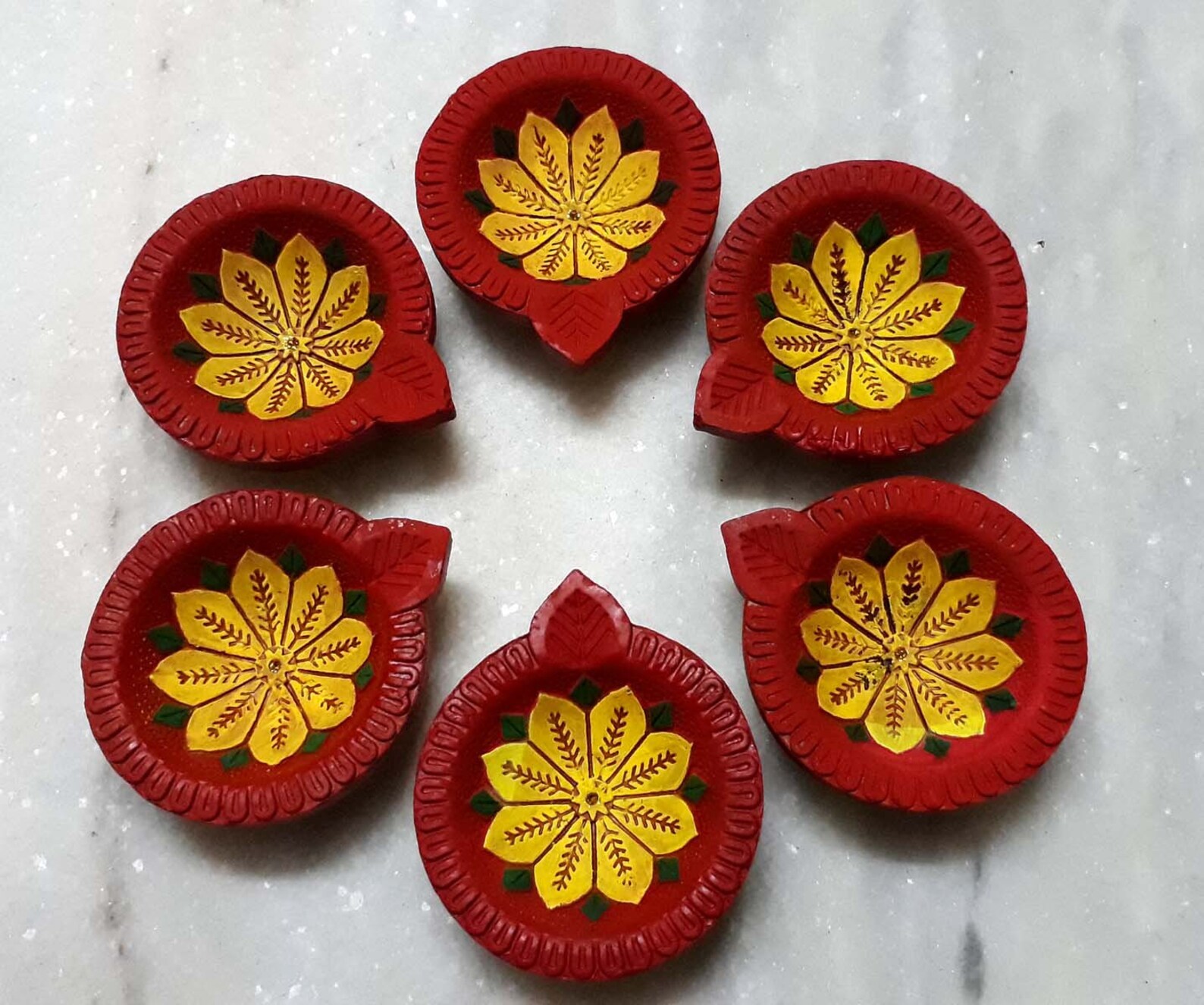 6 Set Christmas Colorful Diya Clay Pot,diwali Dipak Puja,lamp,wick ...