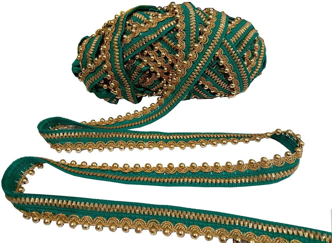 Rama Green Bridal Dupatta Motif Work Border by 9 Yard Lace,glass Beads ...